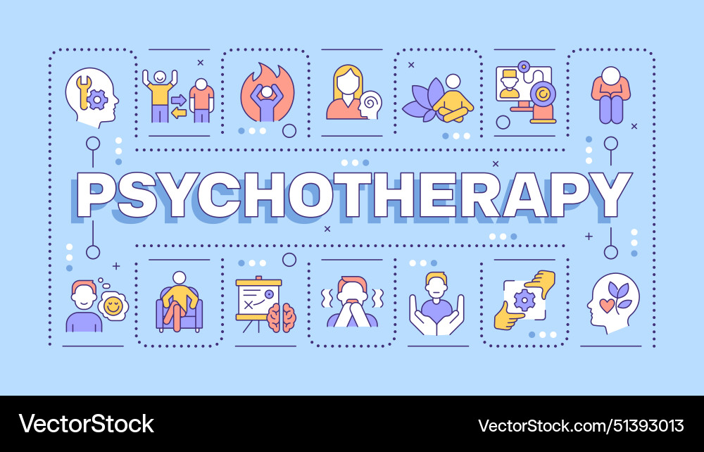 Psychotherapy light blue word concept Royalty Free Vector