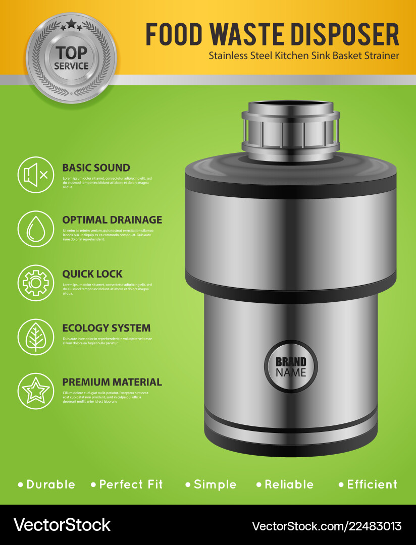 Realistic food waste disposer poster Royalty Free Vector