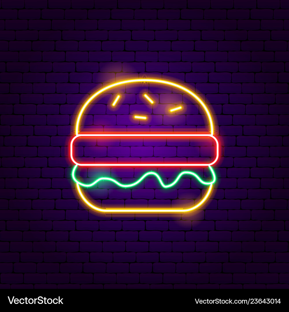 Burger Neon Sign - Retro Cafe Royalty Free Vector Image