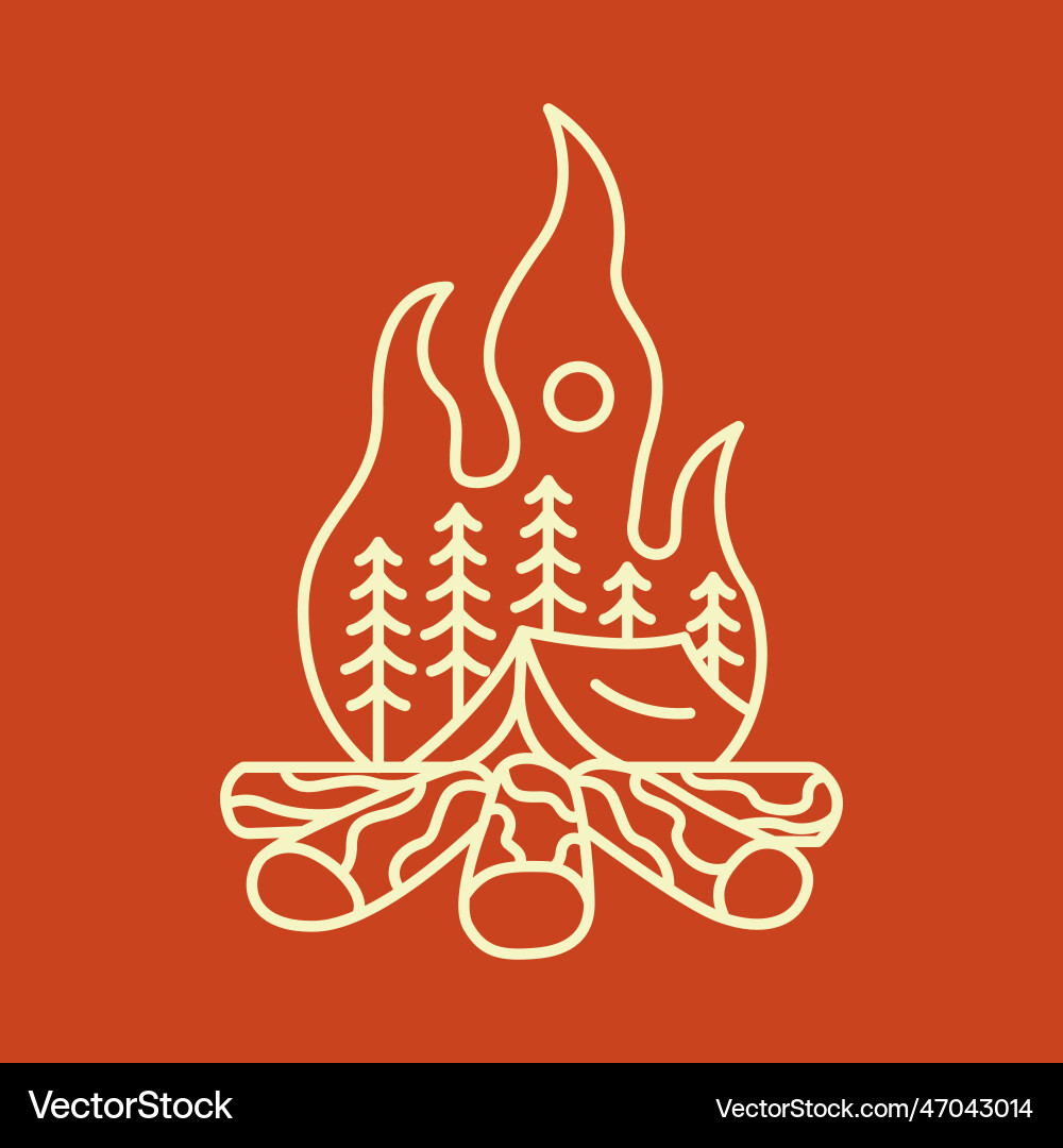 Campfire Landscape Monoline Royalty Free Vector Image