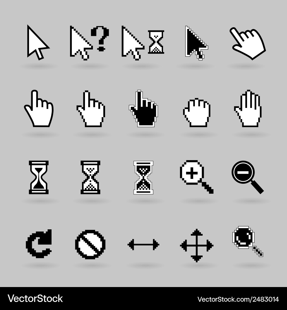 Cursor Icons - Hand, Magnifier, Hourglass Vector Image