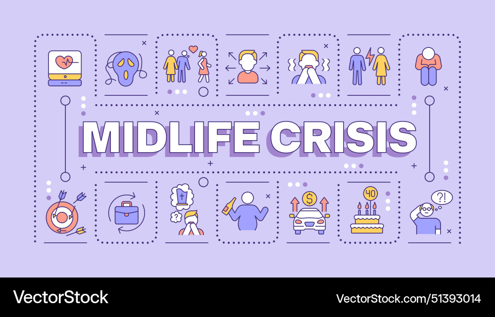 Midlife crisis light purple word concept Vector Image
