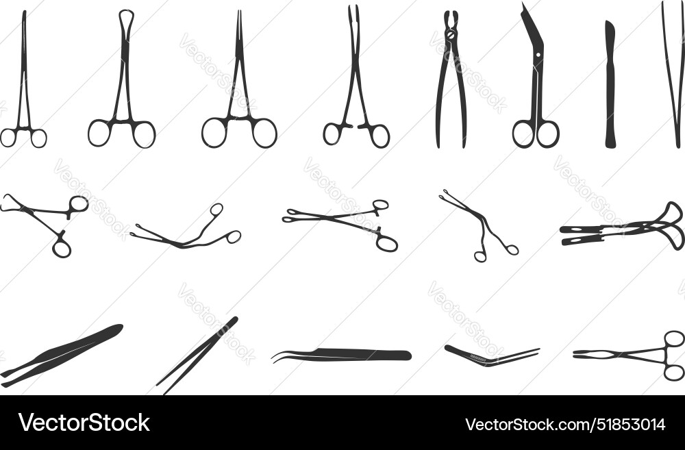 Surgical instruments silhouette forceps Royalty Free Vector