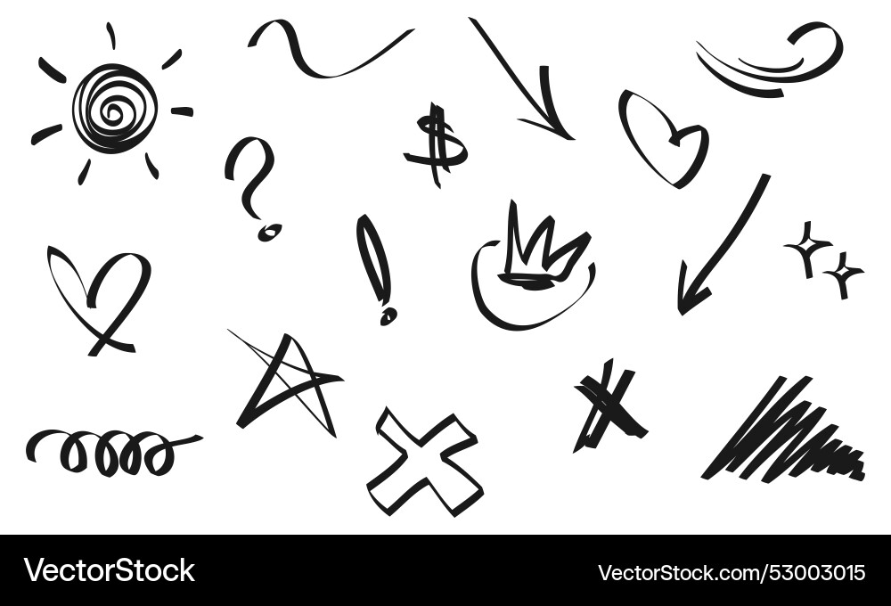Hand drawn set of doodle emphasis design elements Vector Image