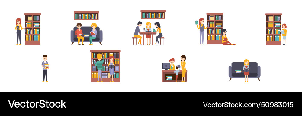 Library and bookstore with people character Vector Image