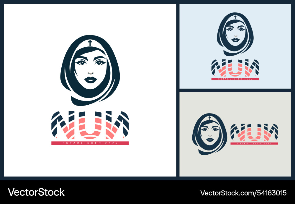 Nun face silhouette logo set template design Vector Image