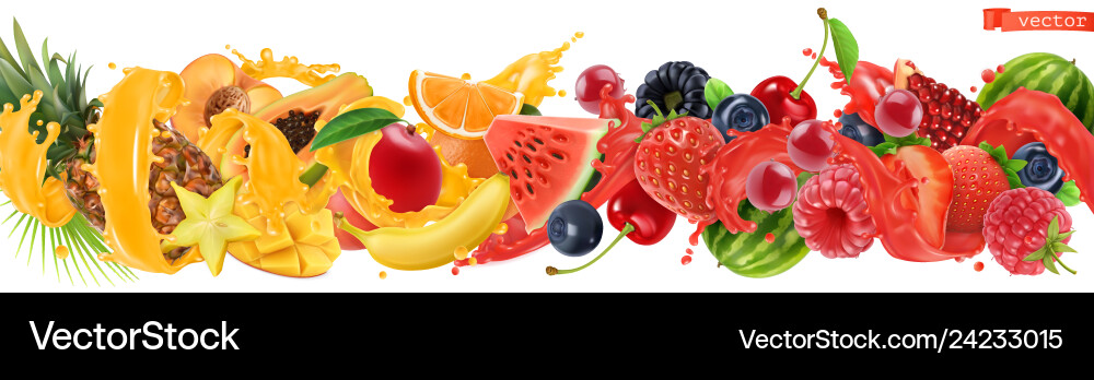 Tropical Fruit Splash & Berry Mix Royalty Free Vector