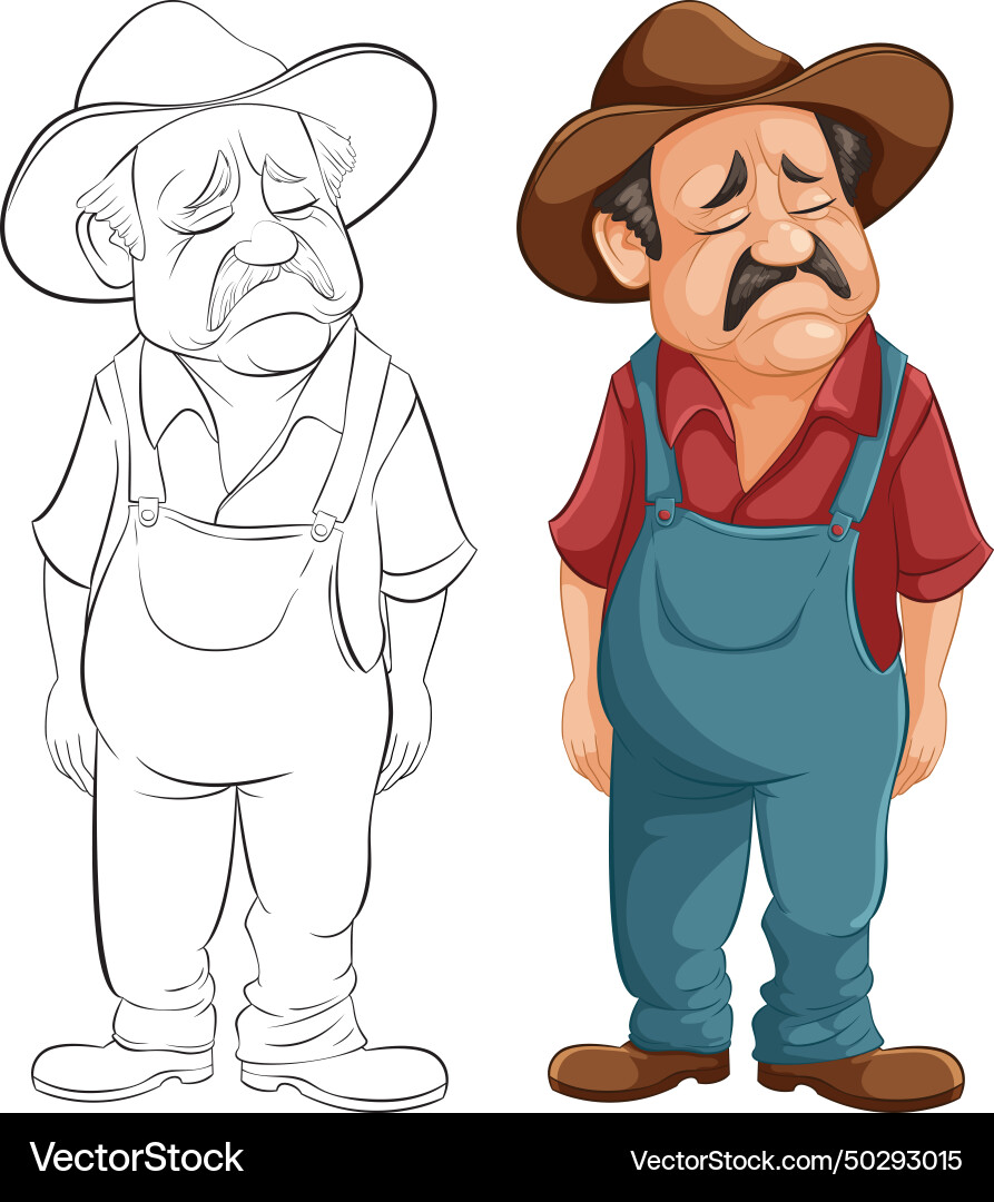 Two sad cartoon farmers with expressive faces Vector Image