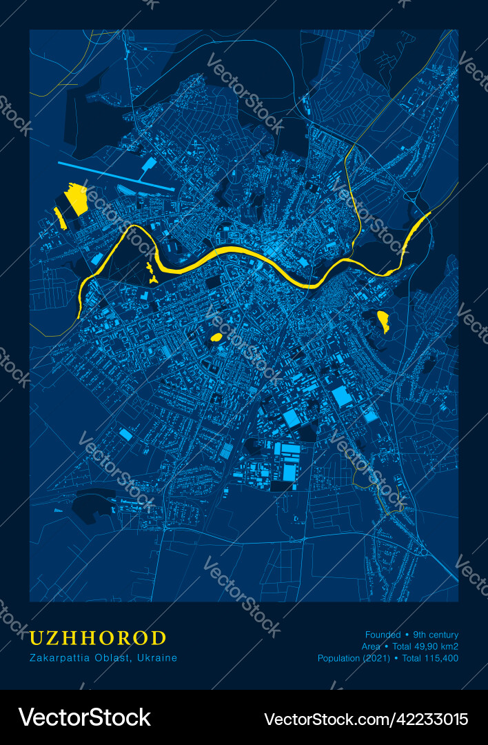 Uzhhorod map poster highly detailed Royalty Free Vector