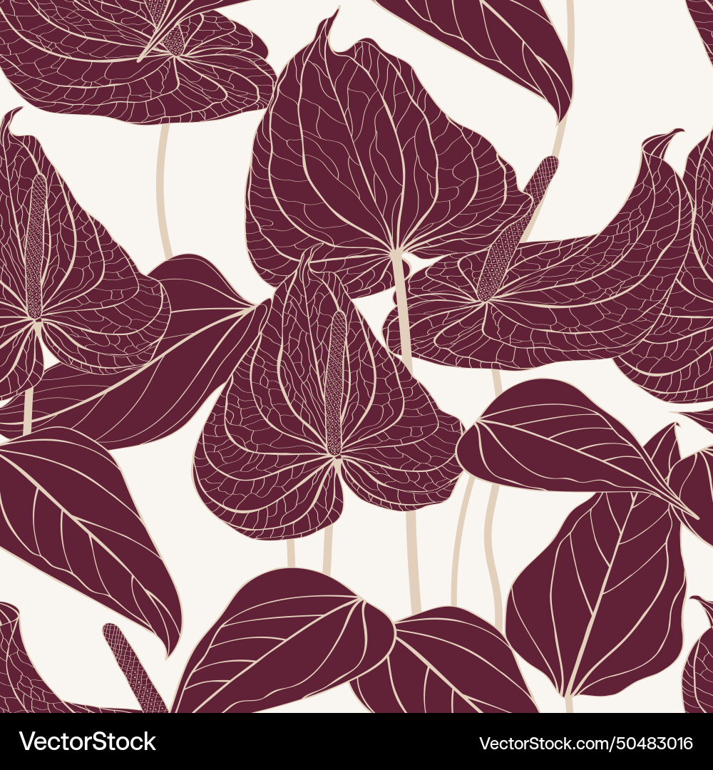 Anthurium seamless floral pattern with line flowe Vector Image