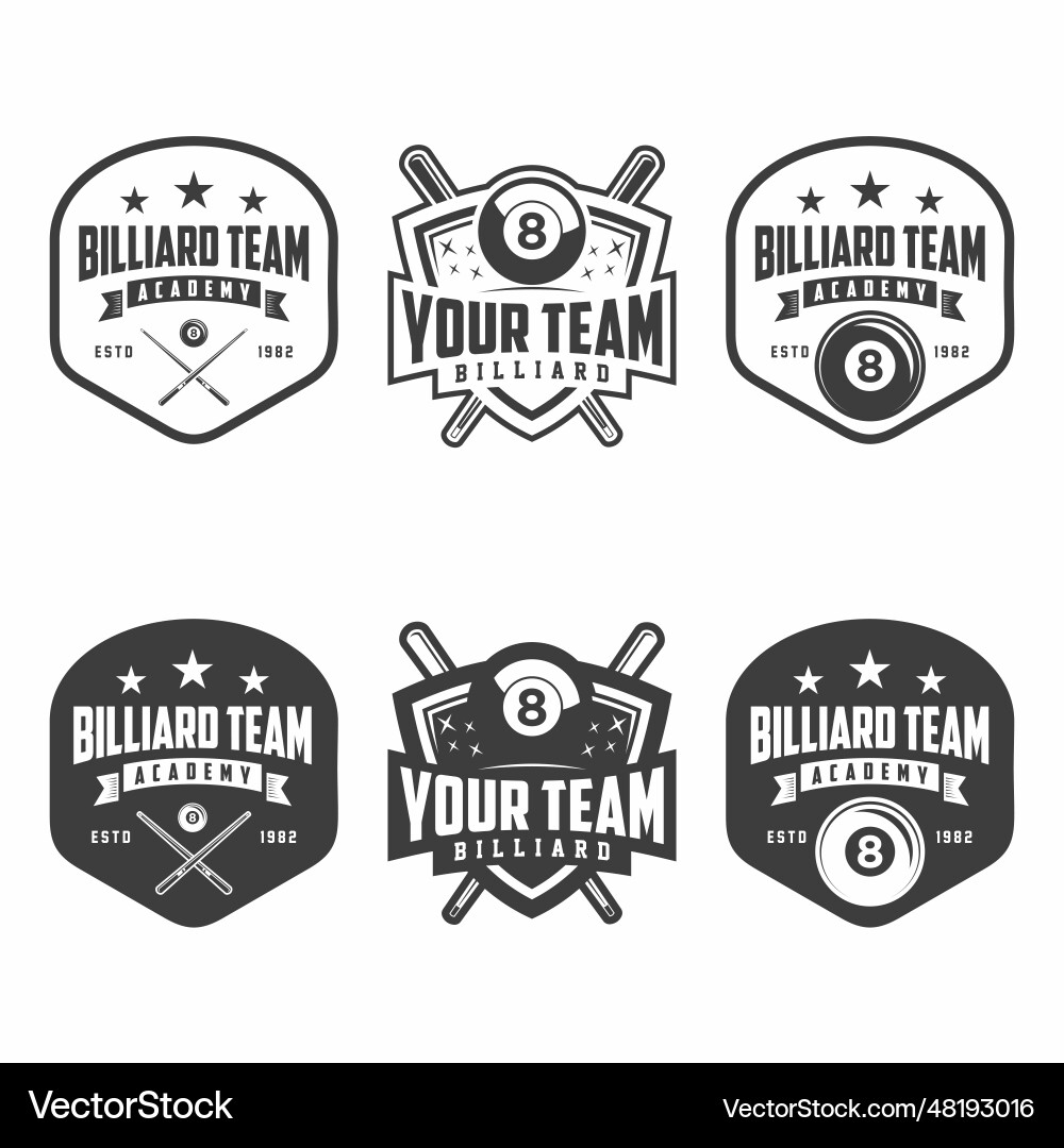 Billiard logo badge set balls design Royalty Free Vector