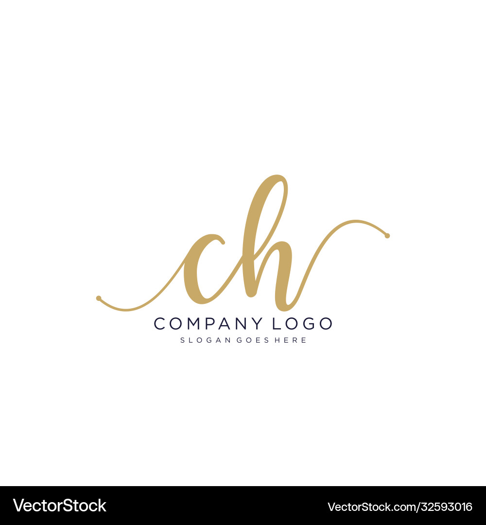 Ch initial handwriting logo design Royalty Free Vector Image