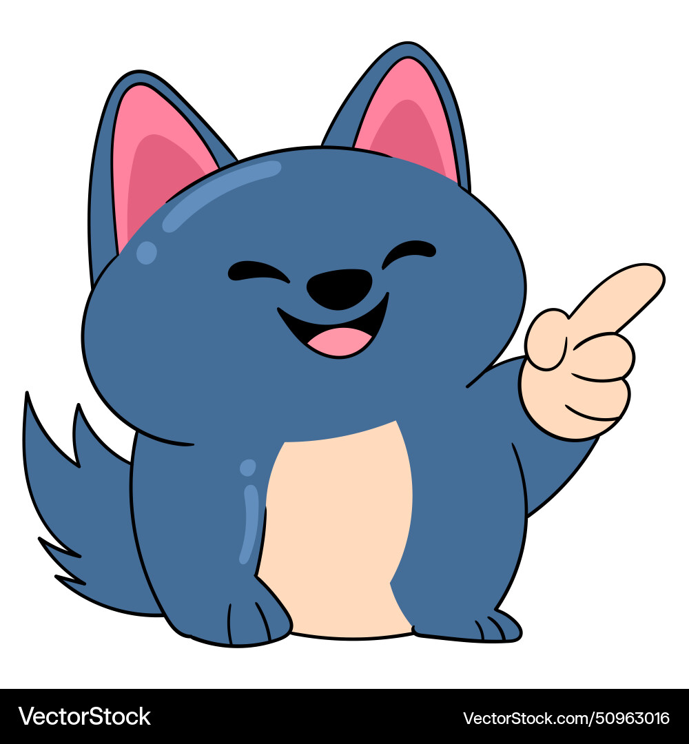 Fat blue fox laughing and pointing Royalty Free Vector Image