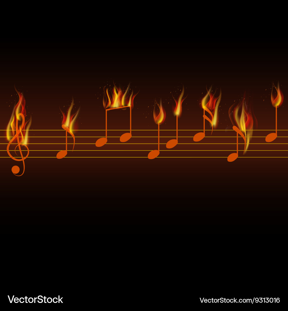 Musical Fire Notes on Black Background Royalty Free Vector
