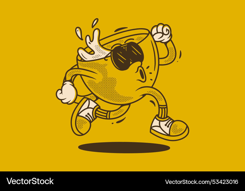 Running coffee cup character in retro vintage Vector Image