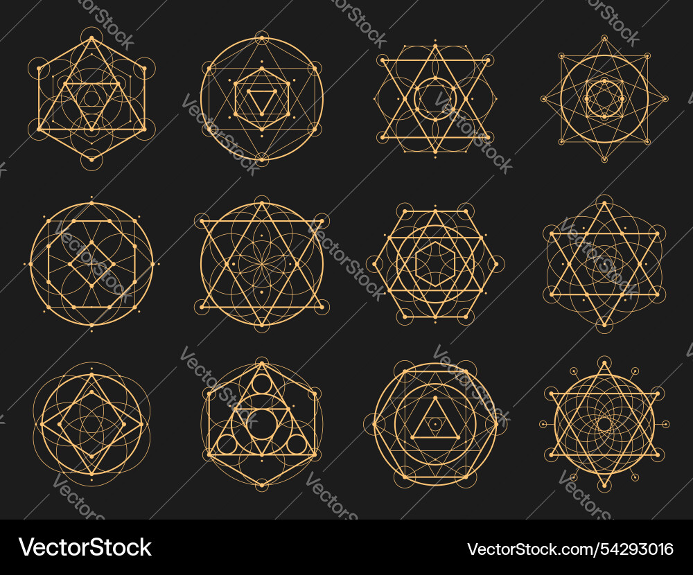 Sacred esoteric geometry symmetrical signs set Vector Image