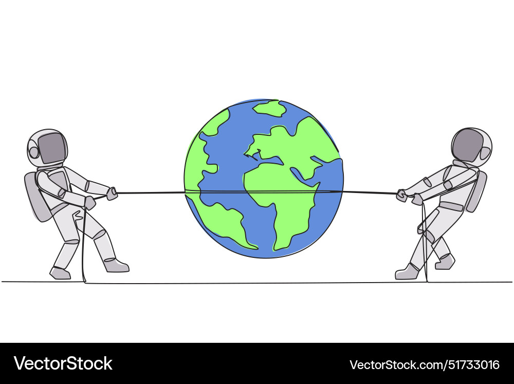 Single one line drawing two astronauts fighting Vector Image