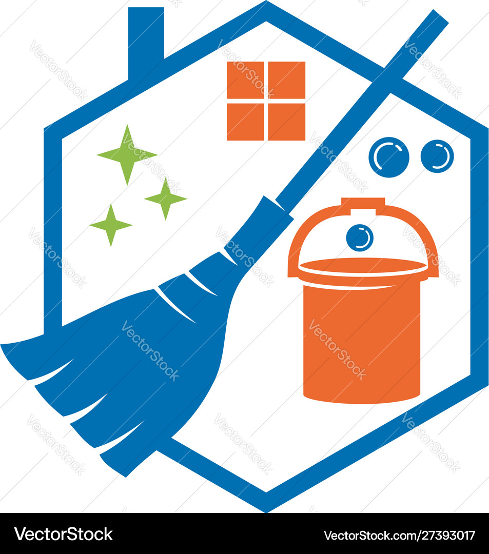 Cleaning Service Logo - Bucket & Sweep Vector Image