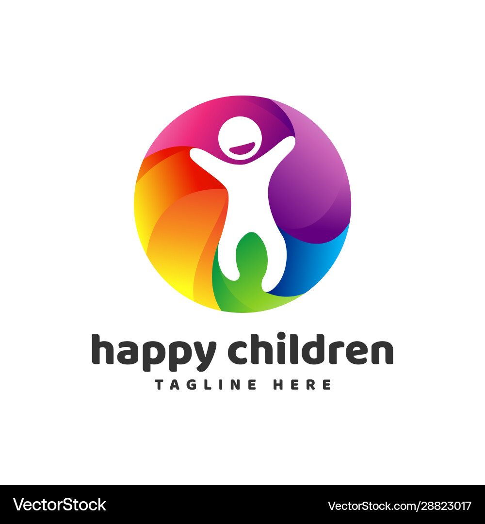 Happy children with gradient circle logo Vector Image