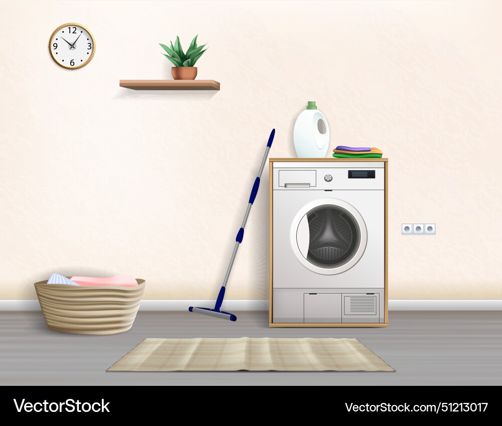 Laundry room interior with washing machine Vector Image