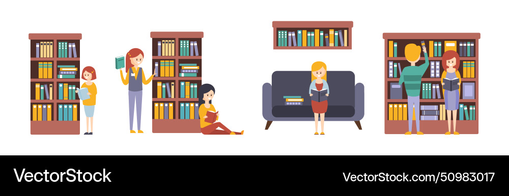 Library and bookstore with people character Vector Image