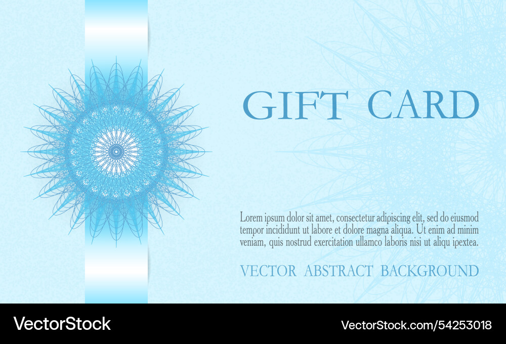 Blue gift card template snowflake guilloche decor Vector Image