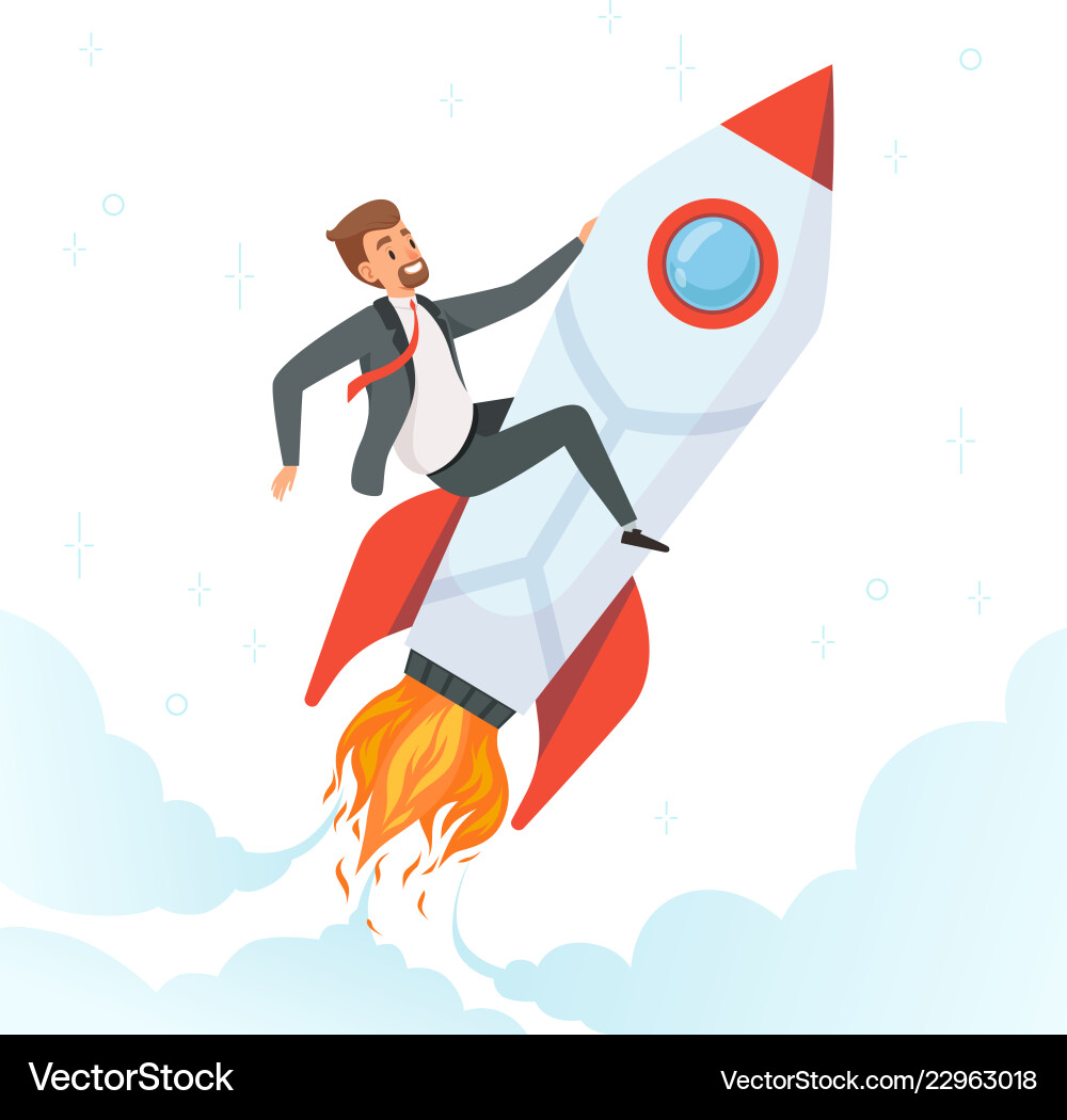 Businessman Launching Startup Rocket Royalty Free Vector