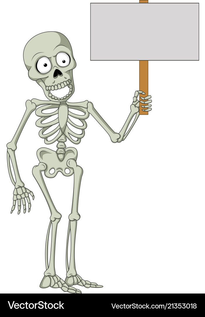 Cartoon skeleton holding blank sign Royalty Free Vector