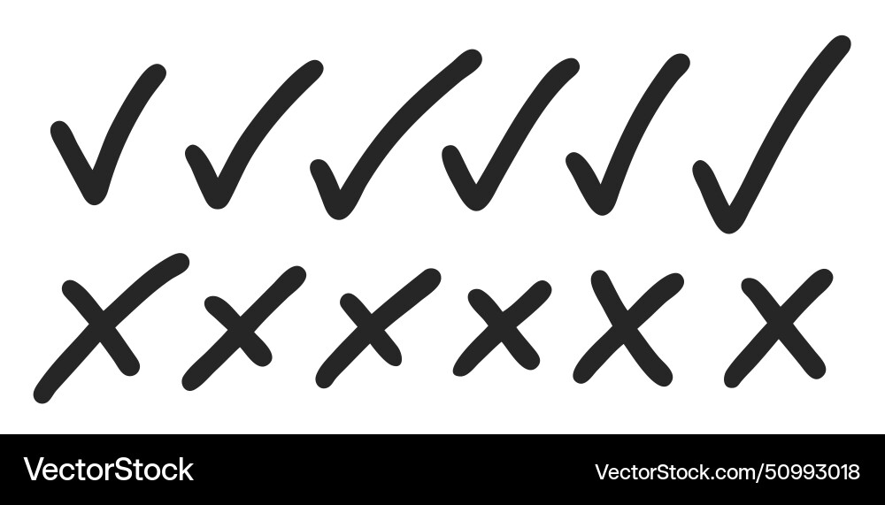 Check marks and crosses icon set in black Vector Image
