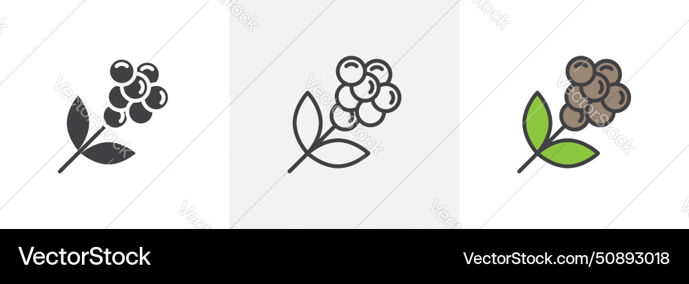 Coffee plant icon set organic bean leaf Royalty Free Vector