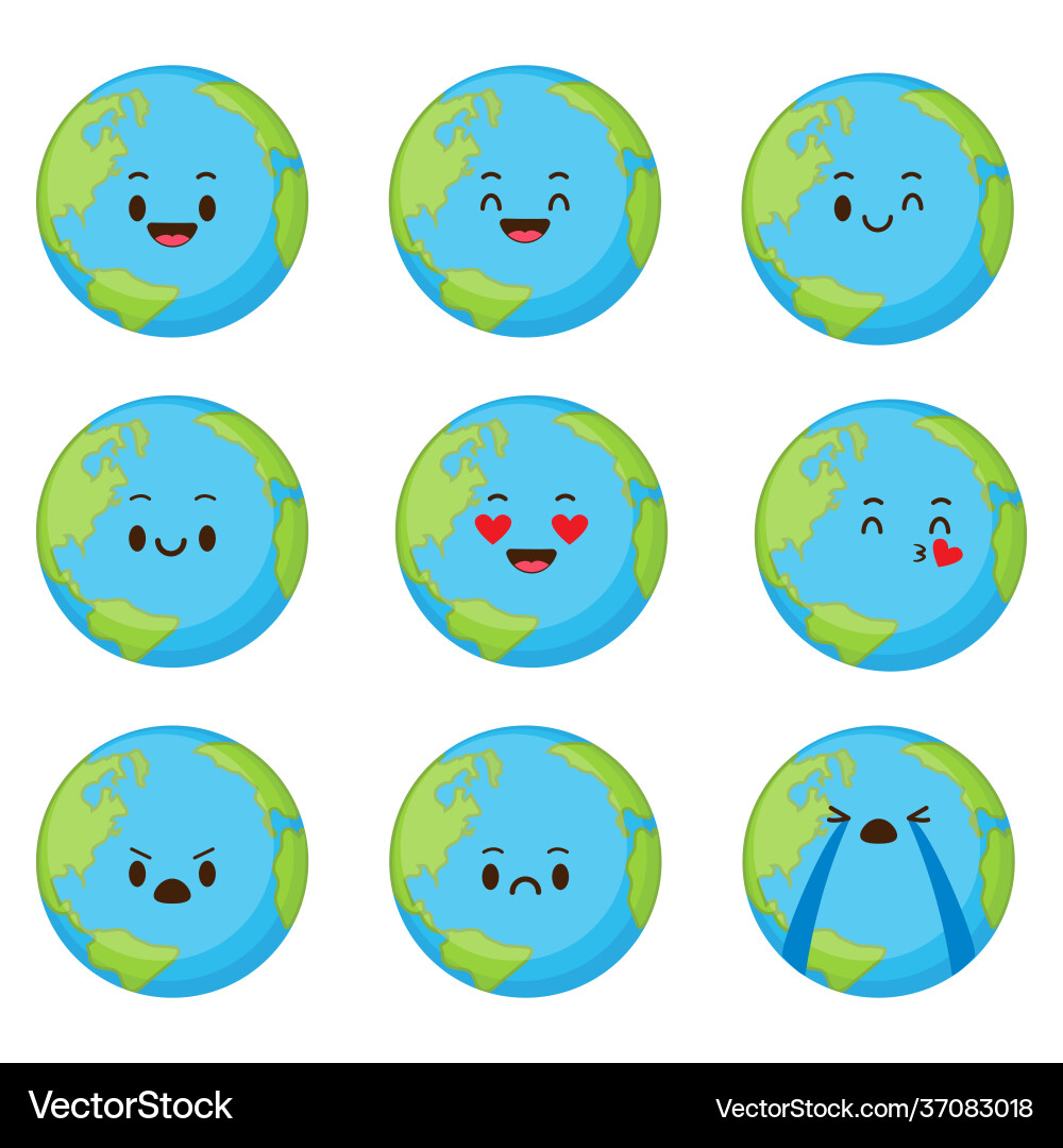 Cute Planet Earth Emoji Set Royalty Free Vector Image