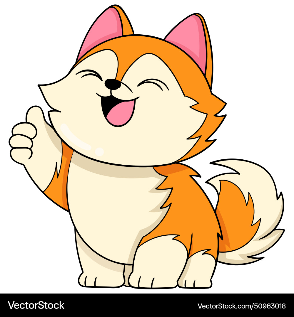 Fat orange wolf cub is laughing showing good Vector Image