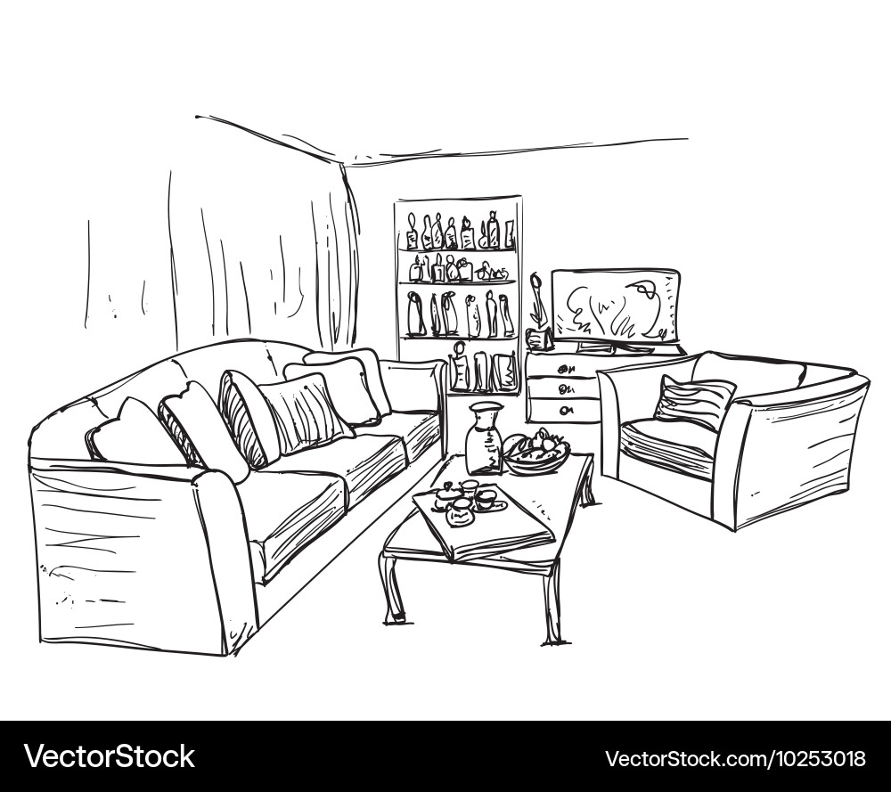 Hand drawn room interior sketch Royalty Free Vector Image