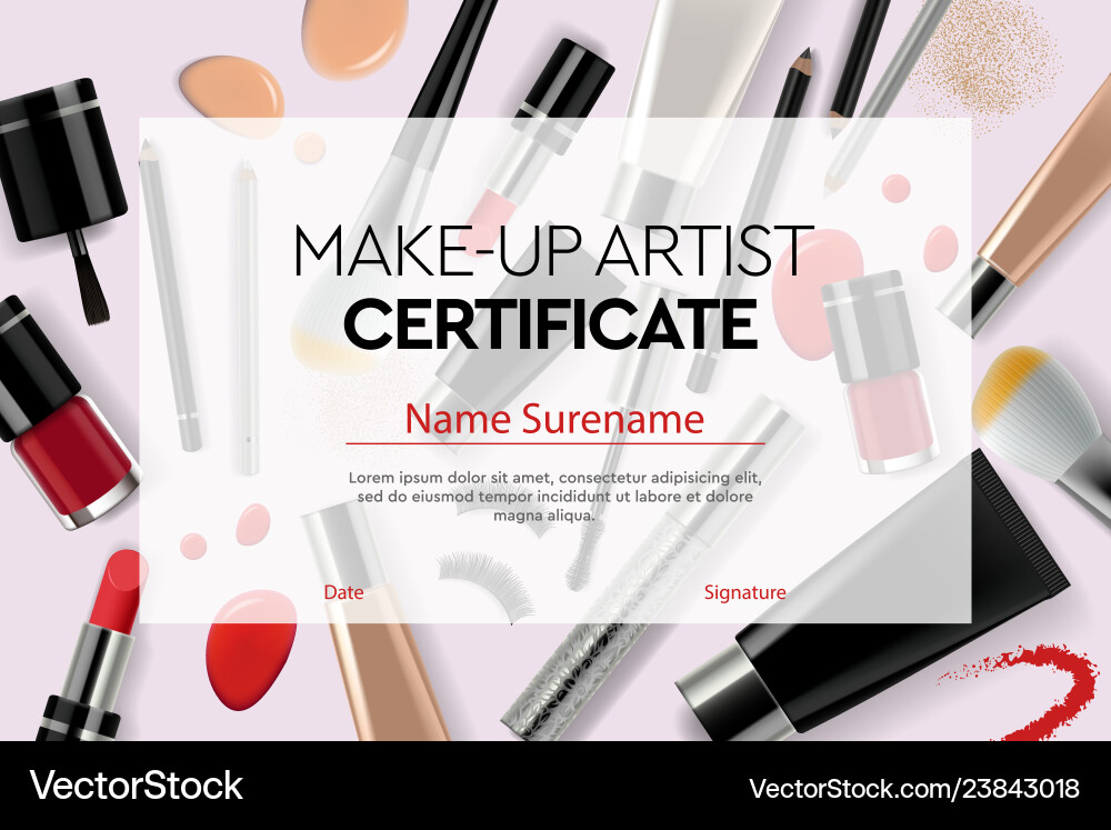 Makeup Artist Certificate Royalty Free Vector Image