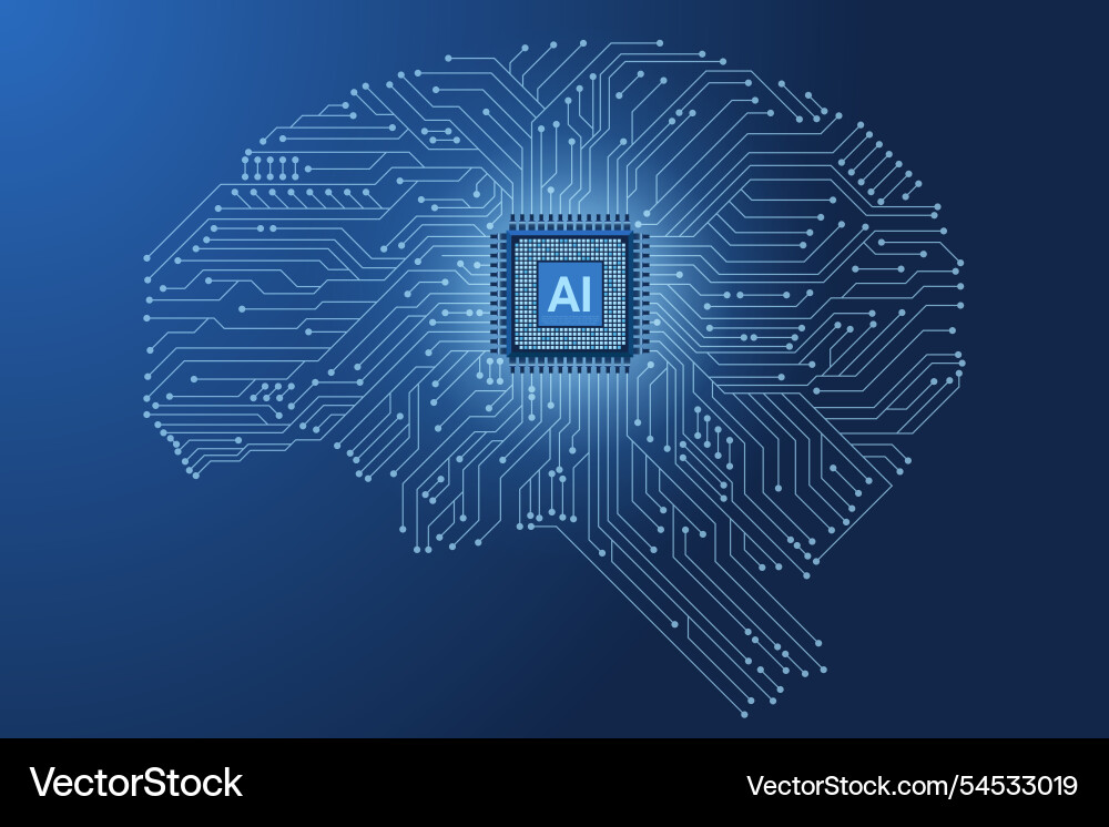 Ai micro chip on brain digital Royalty Free Vector Image