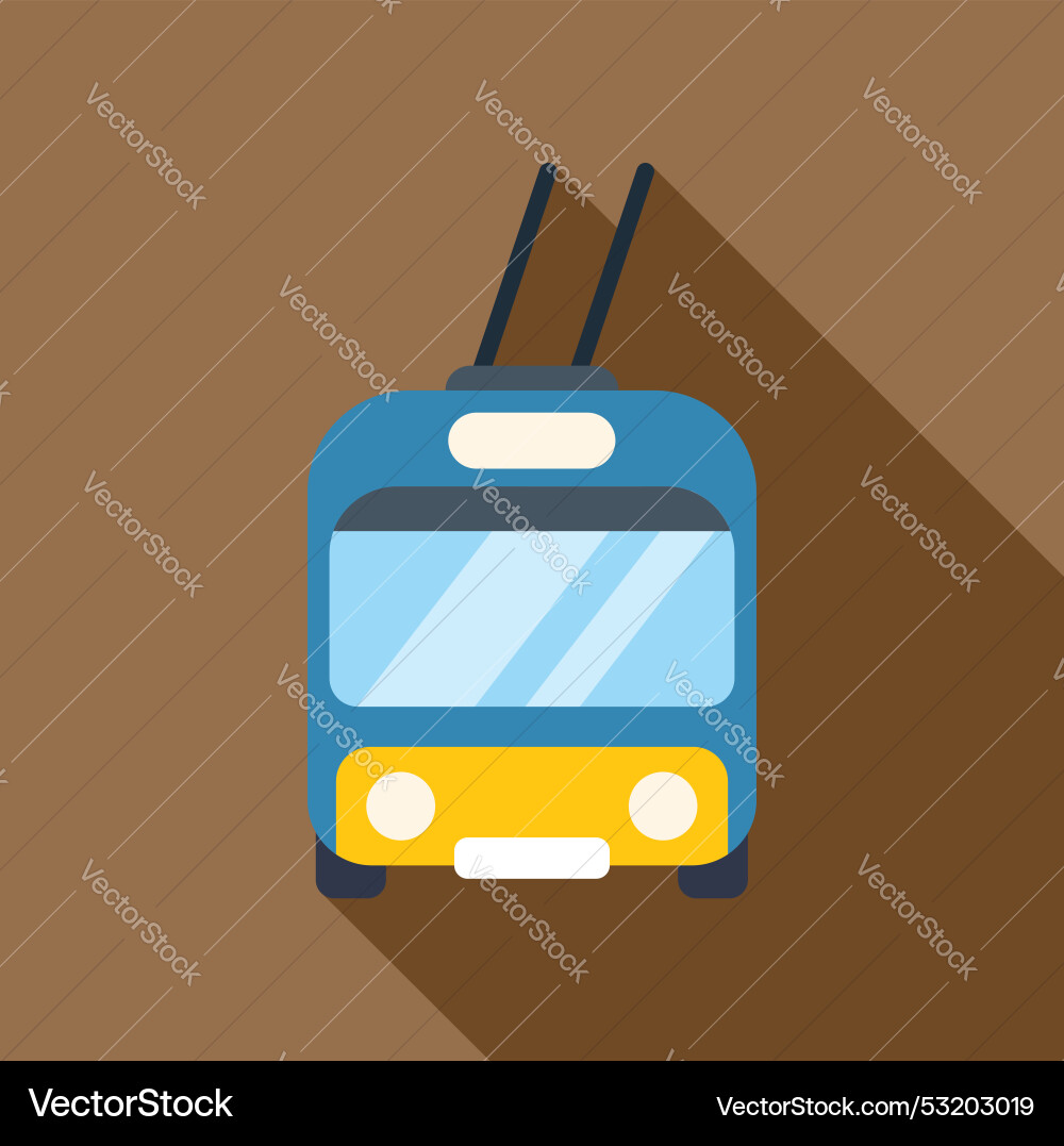 Blue trolleybus driving along brown background Vector Image
