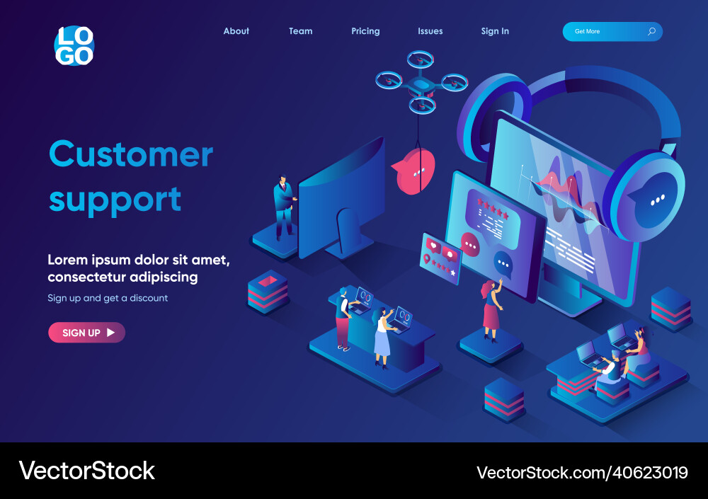 Customer support concept isometric landing page Vector Image