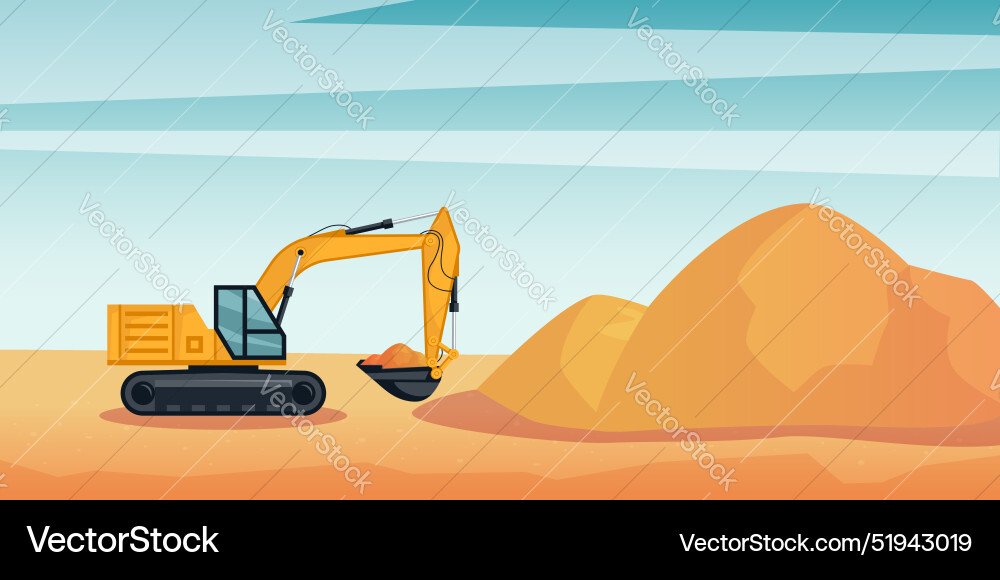 Sand quarry with a digging excavator Royalty Free Vector