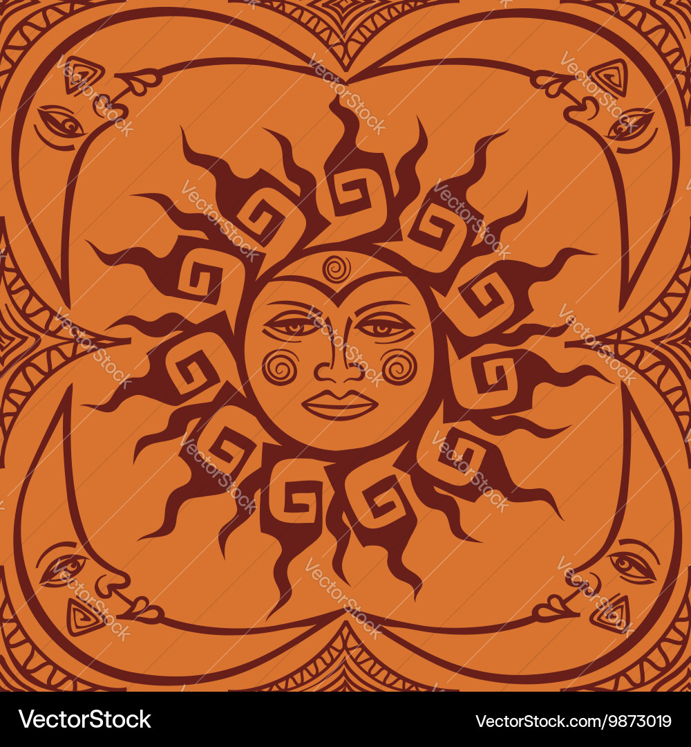 Seamless pattern of tribal sun and crescent moon Vector Image