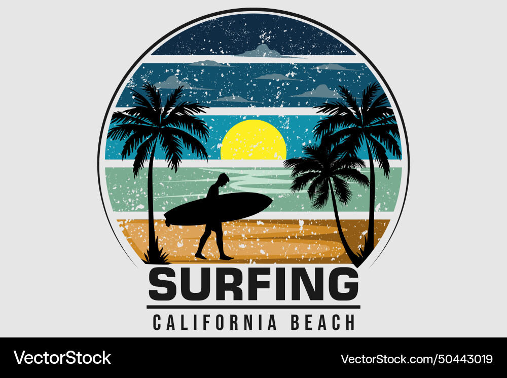 Surfing retro design landscape Royalty Free Vector Image