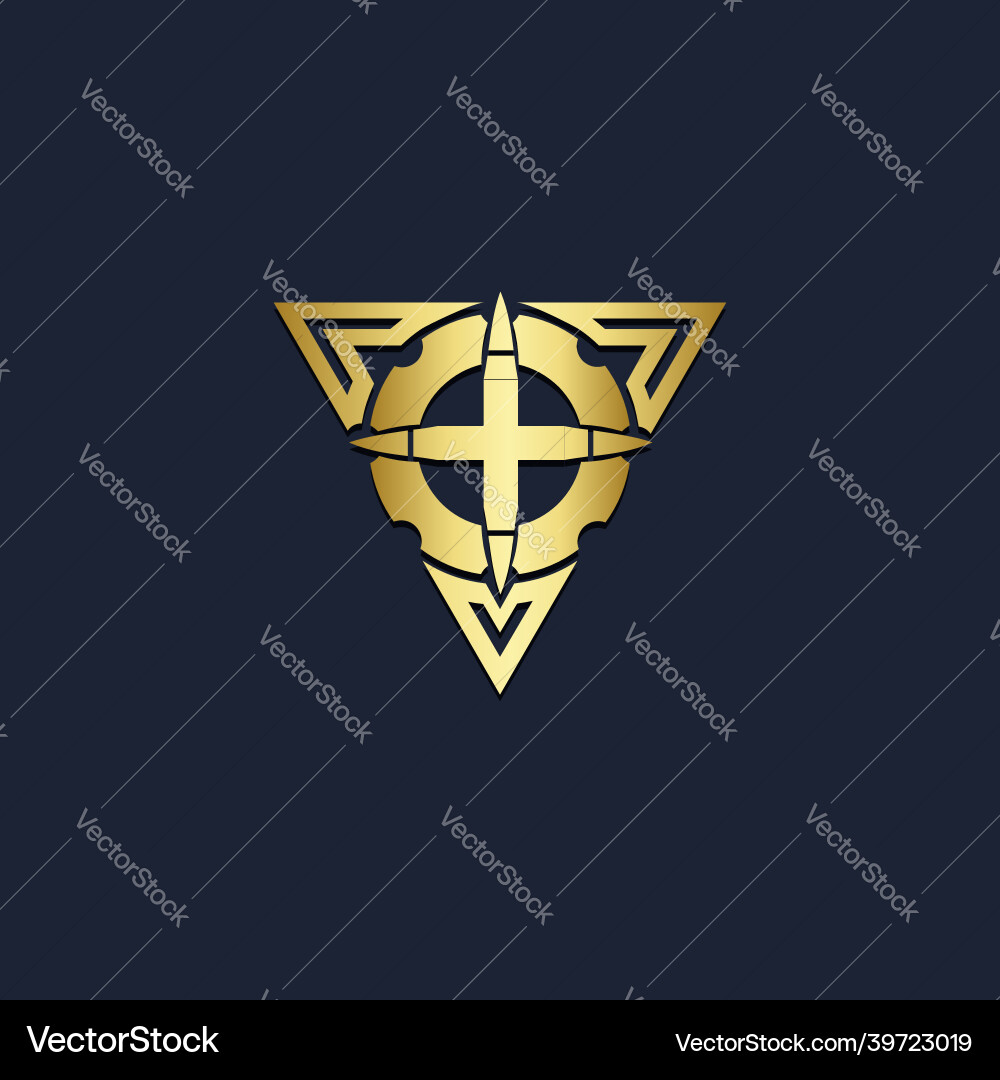 Triangle cross game target gold logo Royalty Free Vector