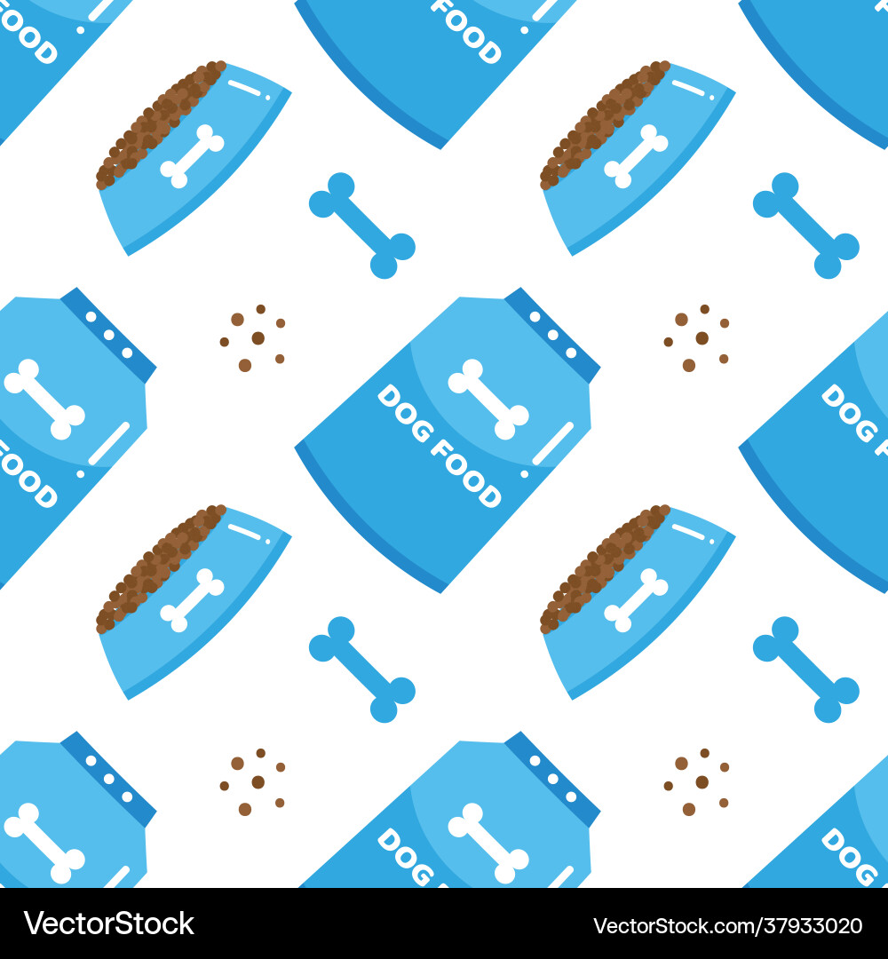 Bowls and packages with dry dog food pattern Vector Image