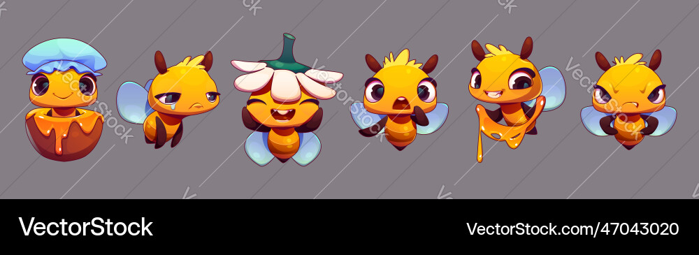 Cute bee character with honey happy mascot Vector Image