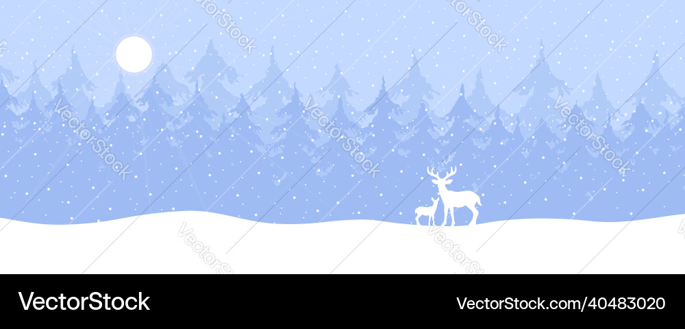 Winter landscape with forest deer and snowfall Vector Image