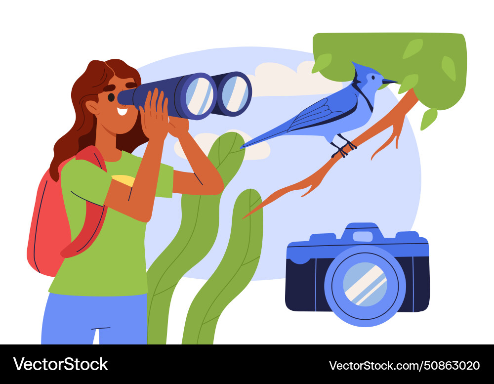 Woman looks at bird Royalty Free Vector Image - VectorStock