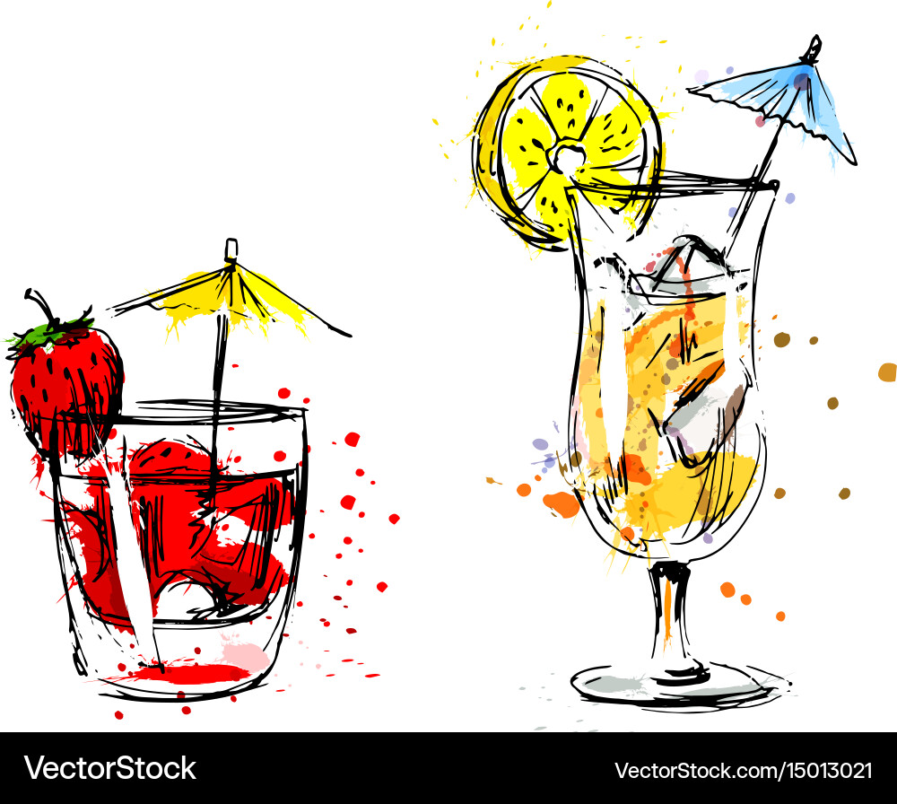 Colored hand sketch of summer drinks Royalty Free Vector