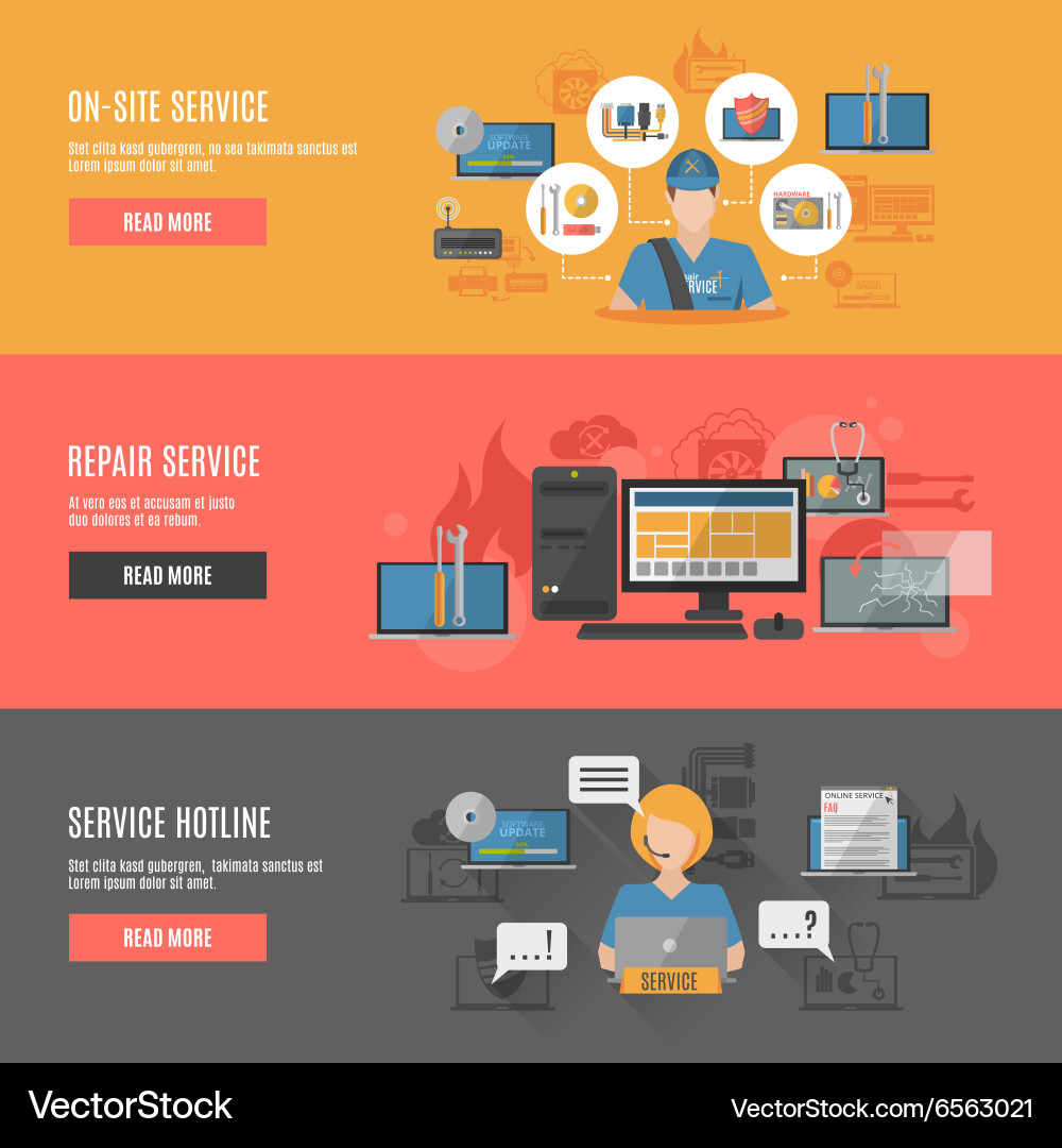 Computer repair flat interactive horizontal Vector Image