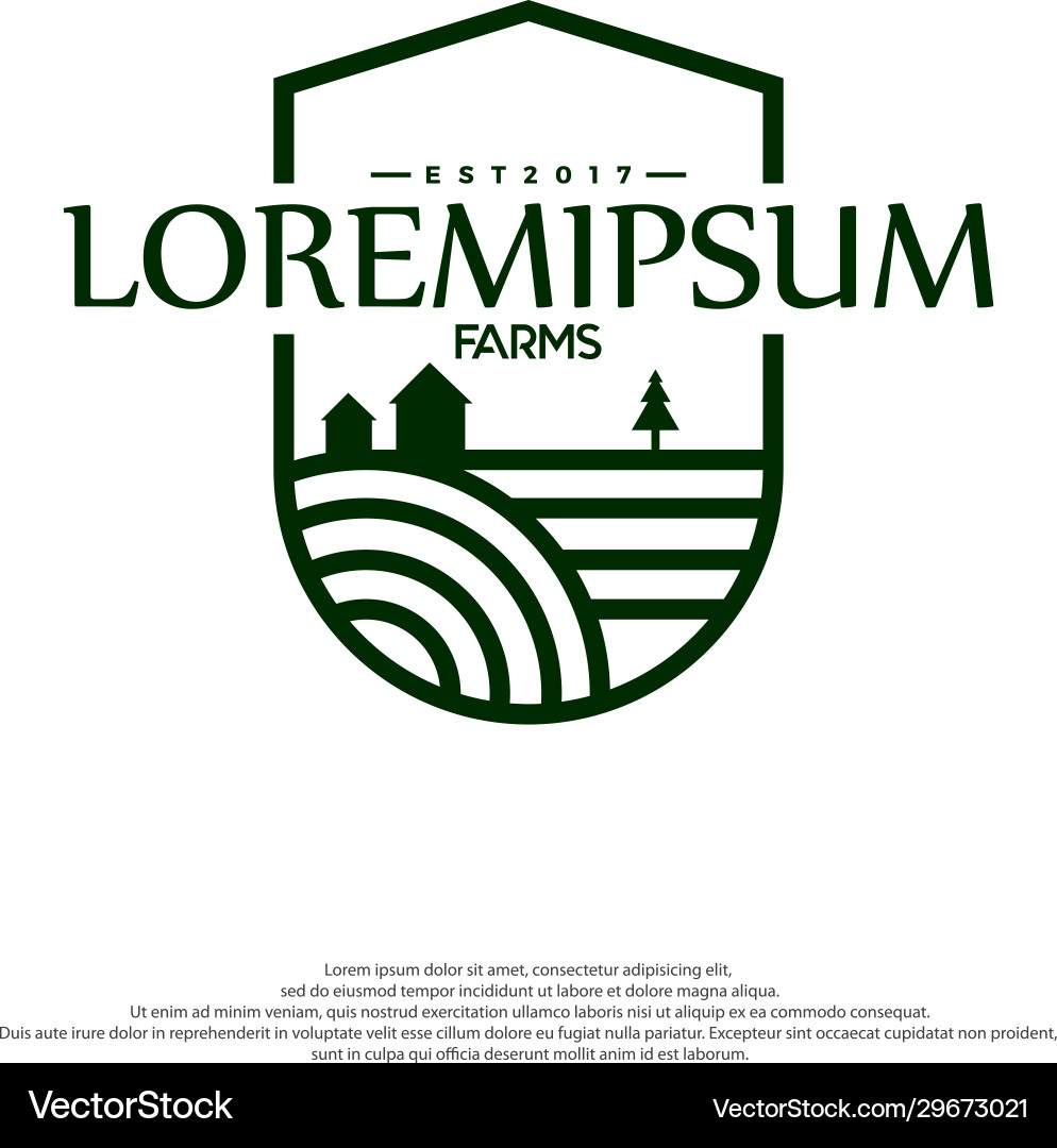 Line art rural landscape with farm Royalty Free Vector Image