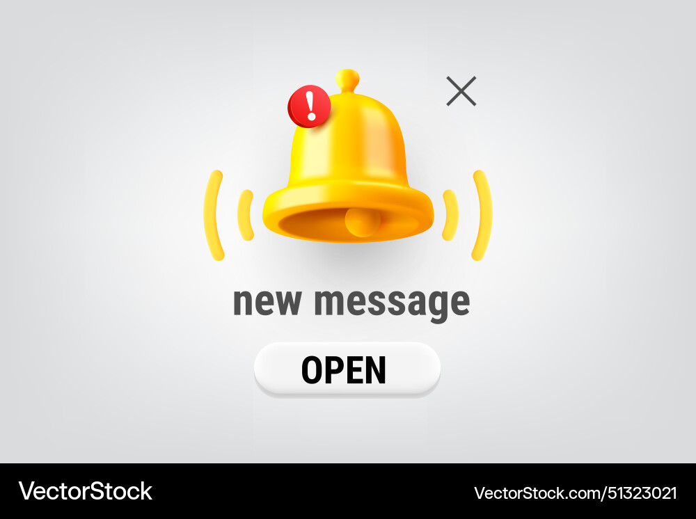 New message concept with the bell and button 3d Vector Image
