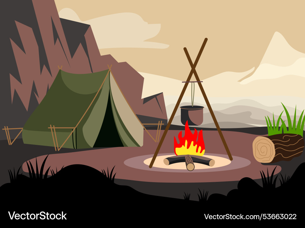 Adventure camping with mountain Royalty Free Vector Image